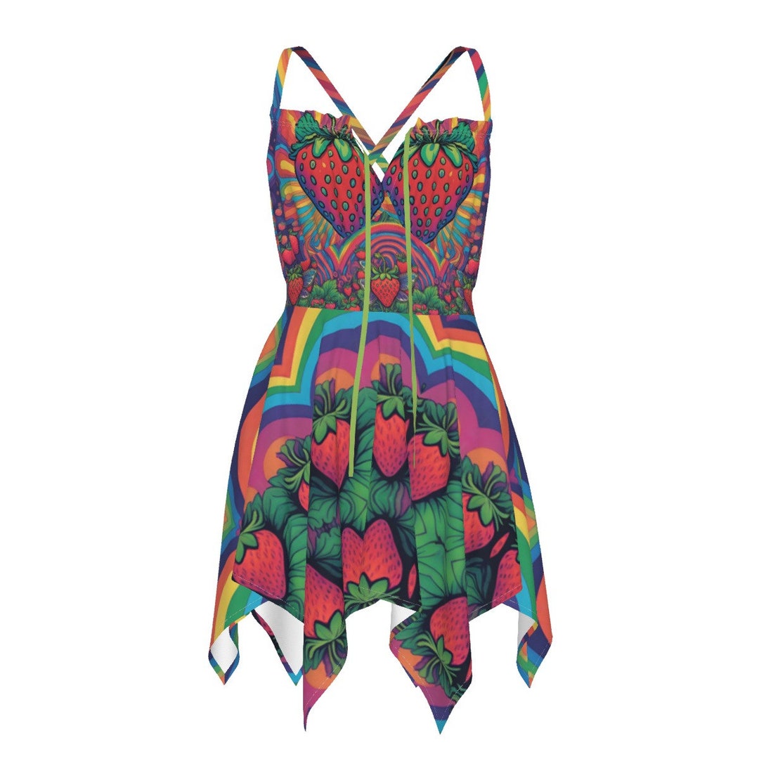 Psychedelic Strawberry Rave Fairy Slip Dress for Summer Fashion, Music ...