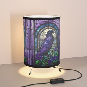 Raven Stained Glass Lamp - Raven Lamp, Stained Glass Purple Blue Lamp ...