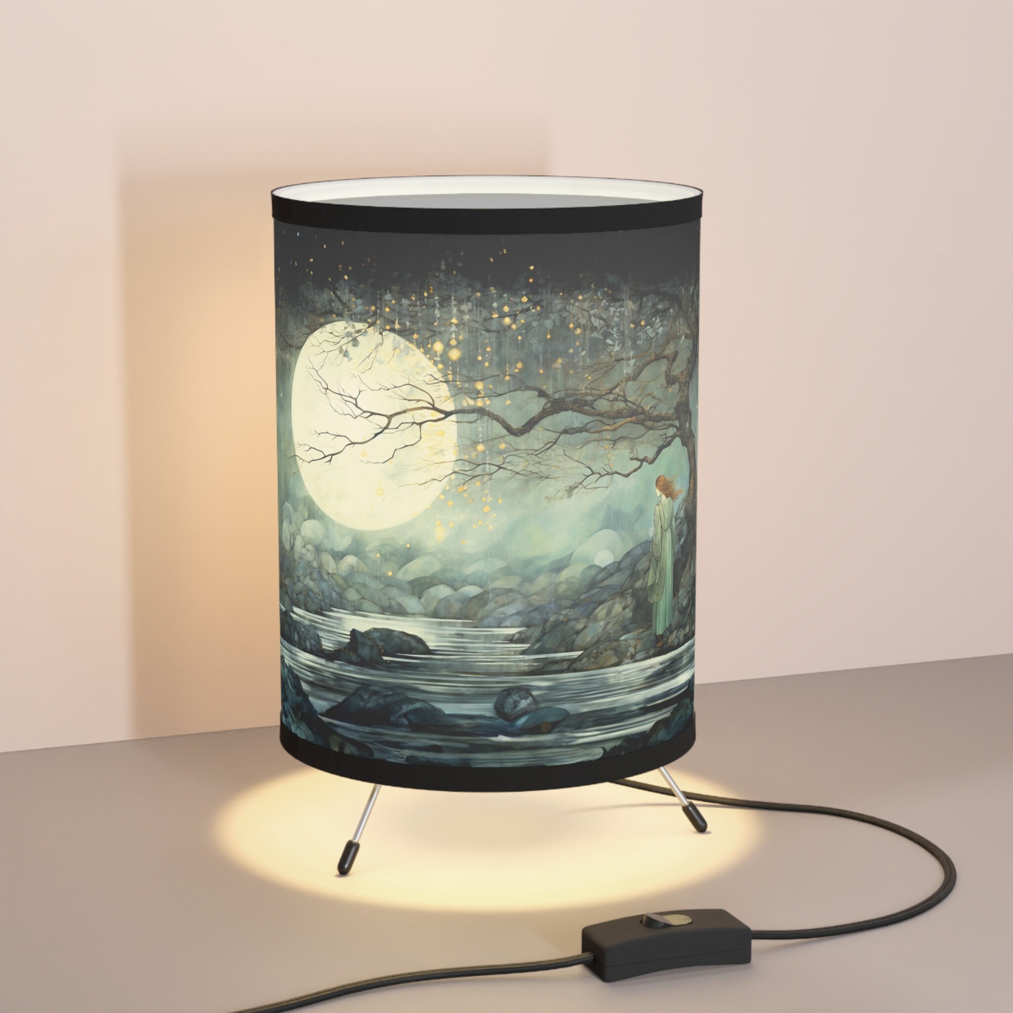 Her Lunar Reflection Celtic Woman Table Lamp Drum Lamp - Etsy