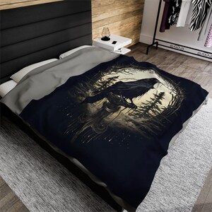 Gothic Raven Blanket - Night's Sentinel, Velveteen Fuzzy Raven Blanket ...