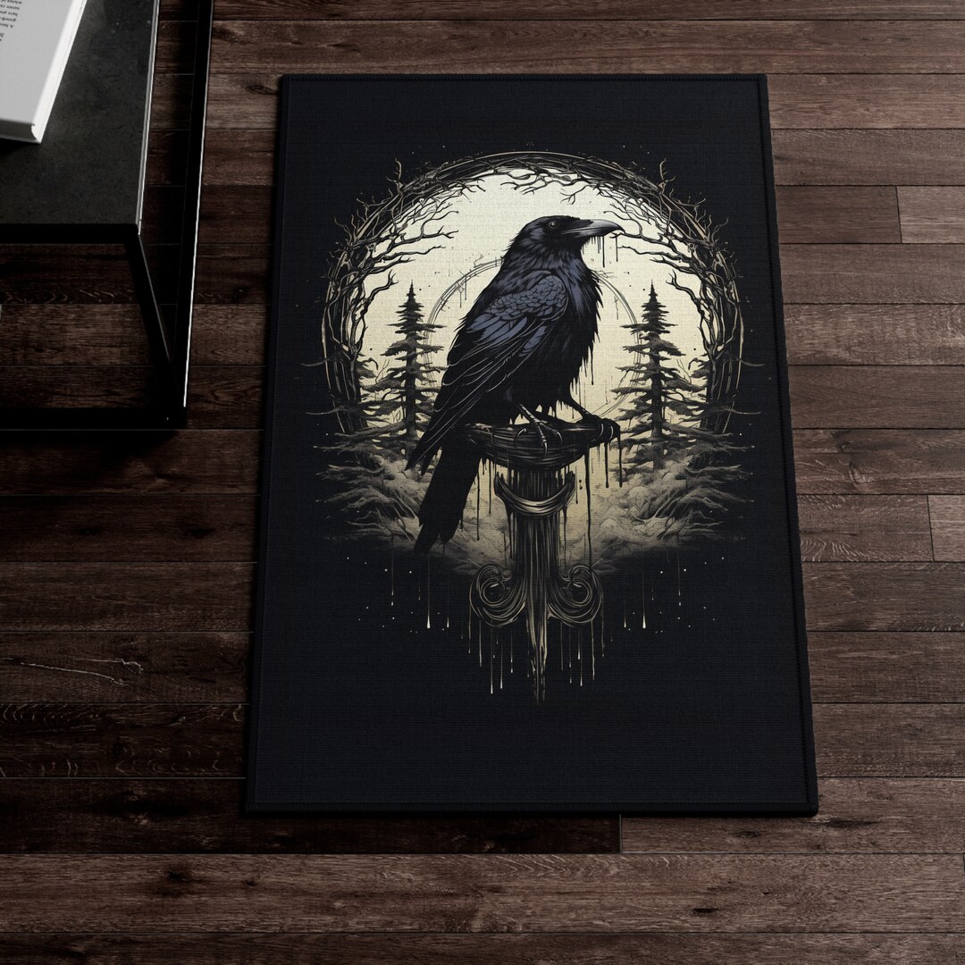 Black Gothic Raven Rug - Original Art - Non-skid Non-slip Gothic Area ...