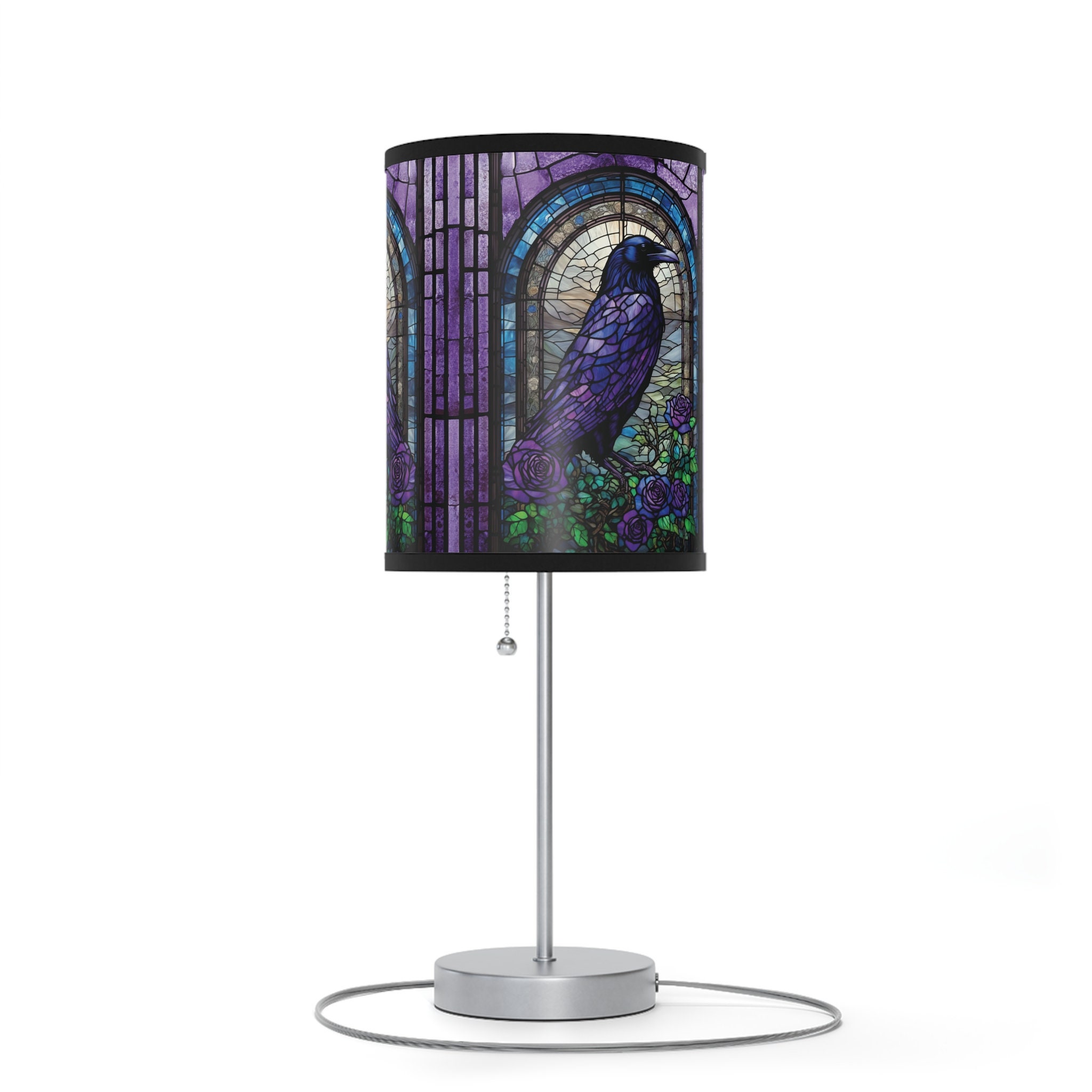 Raven Stained Glass Lamp Purple Blue Raven Lamp, Stained Glass Lamp ...