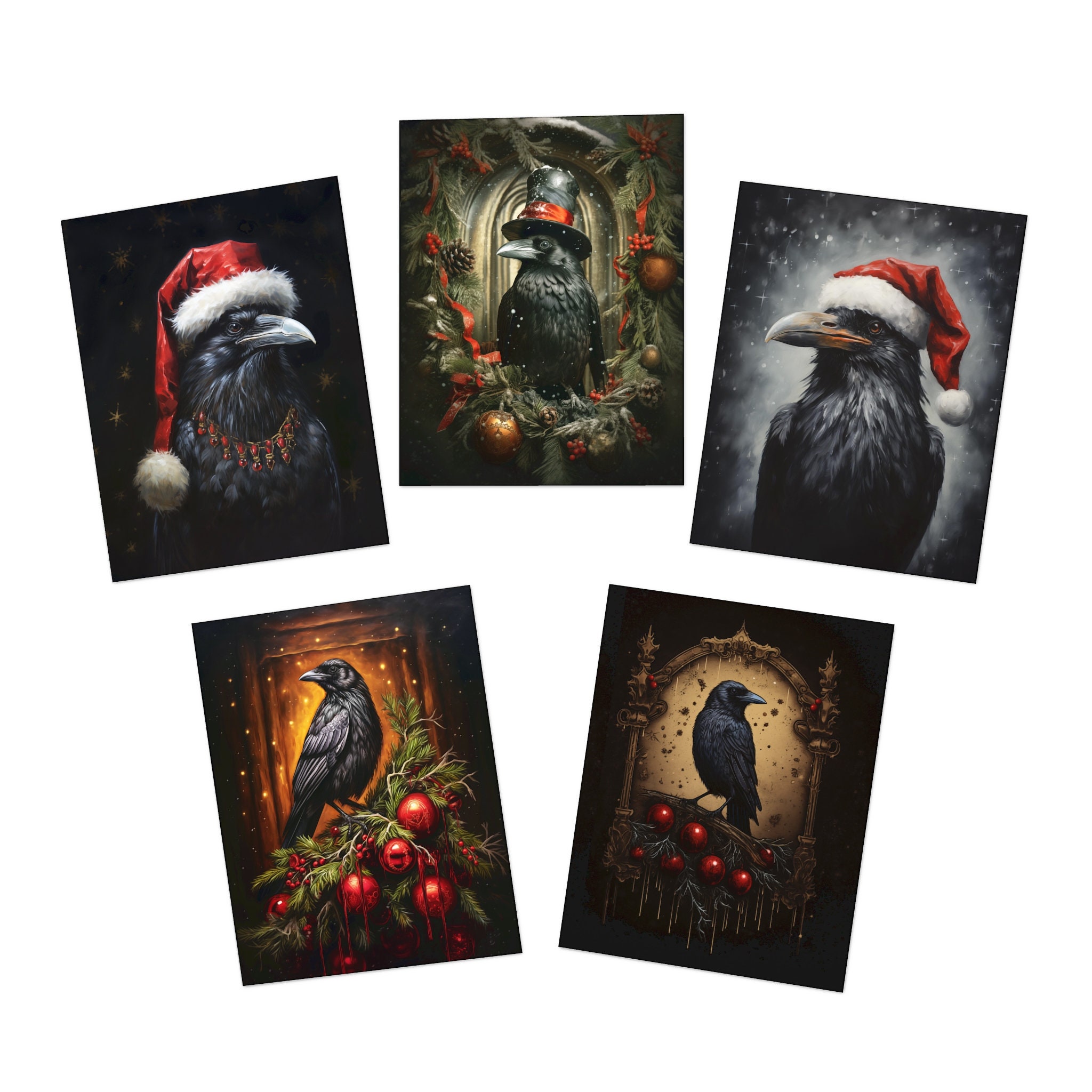 Corvid Christmas Card Pack of 5 Cards, Raven Christmas Greeting Cards ...