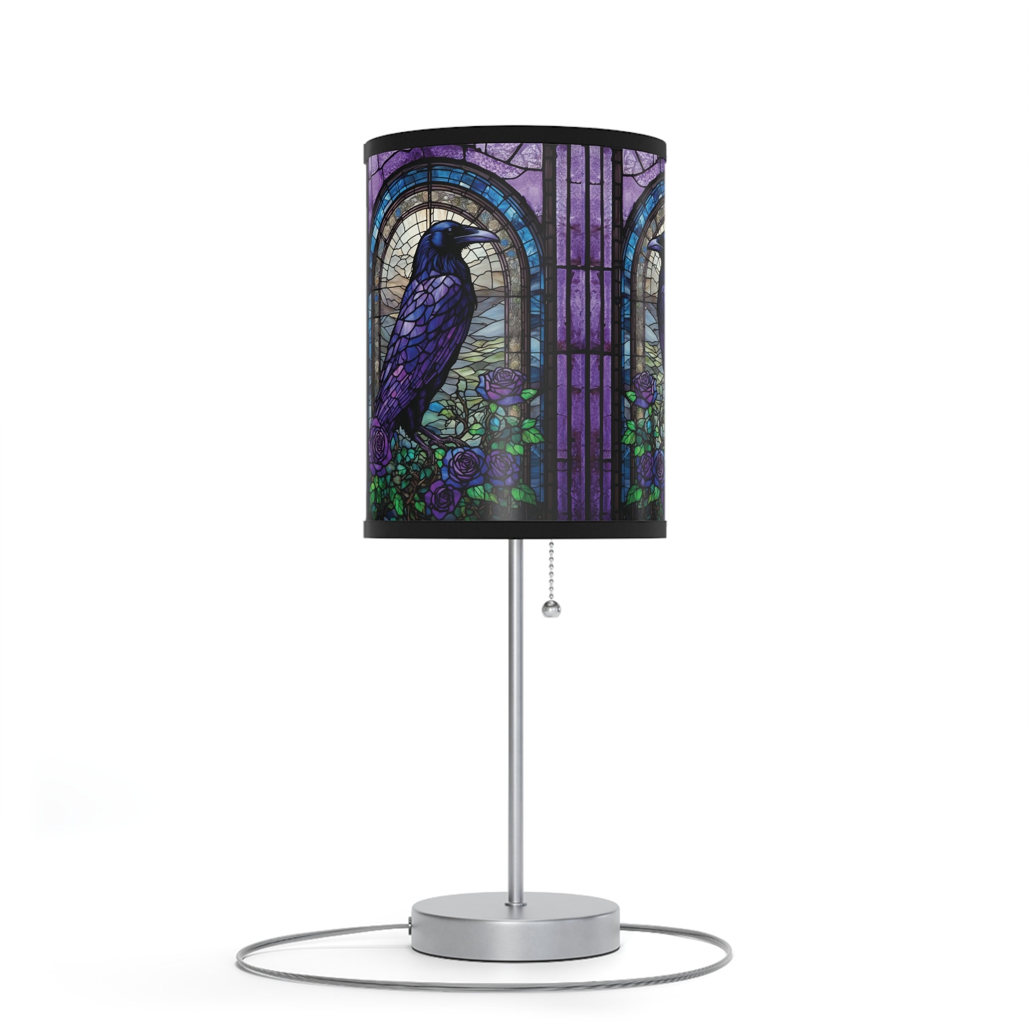 Raven Stained Glass Lamp - Purple Blue Raven Lamp, Stained Glass Lamp ...