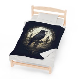Gothic Raven Blanket - Night's Sentinel, Velveteen Fuzzy Raven Blanket ...