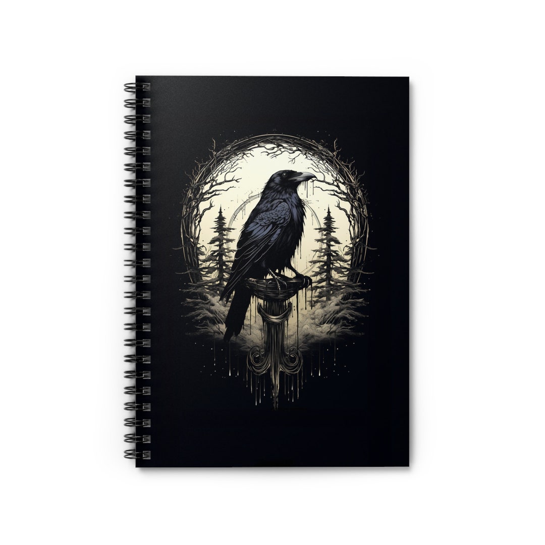 Night's Sentinel, Gothic Raven Spiral Notebook - Dark Academia Raven ...
