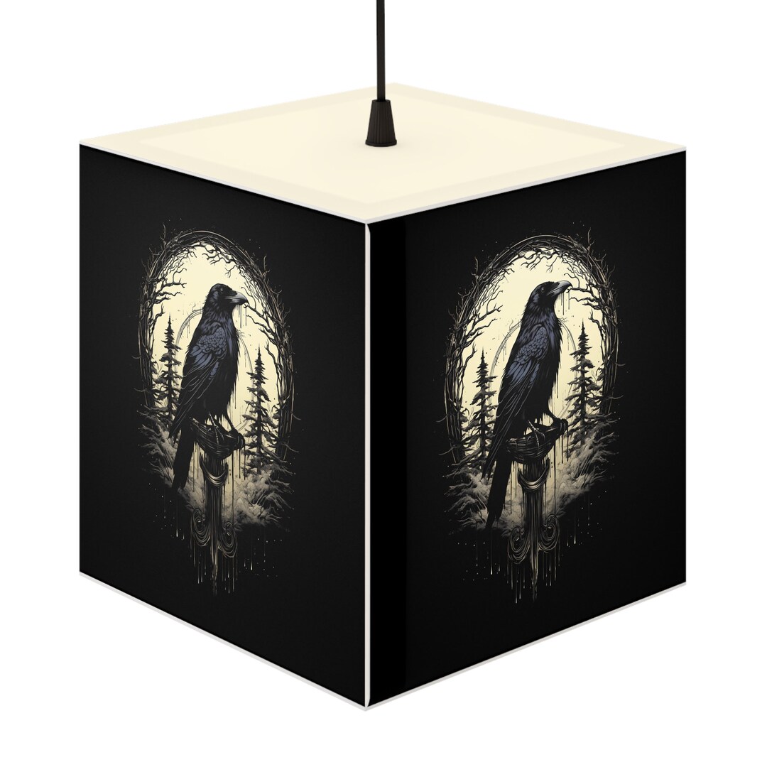 Night's Sentinel - Gothic Raven Hanging Cube Lamp (no Bulb) Dark ...