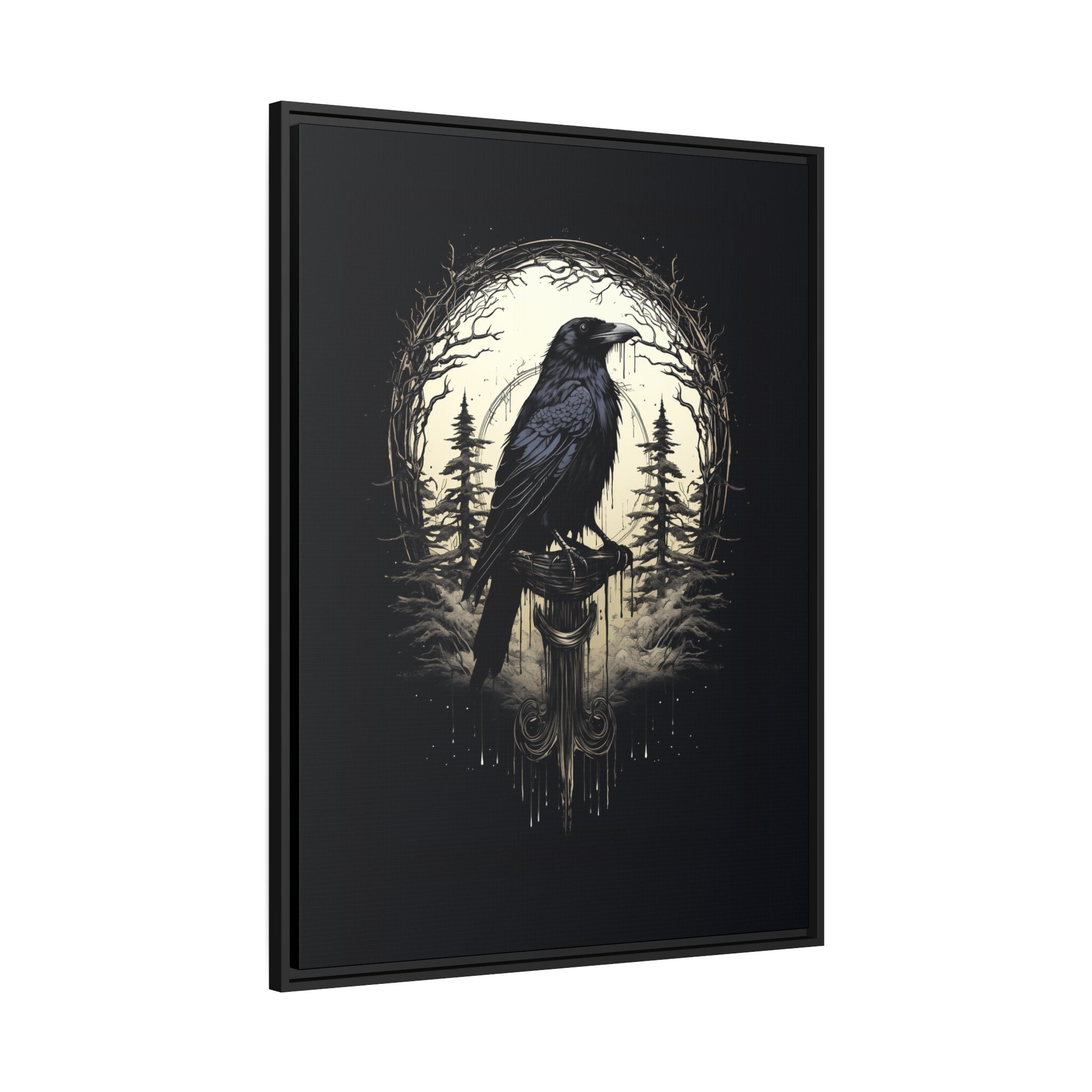 Night's Sentinel Gothic Raven Silhouette Framed Canvas - Etsy