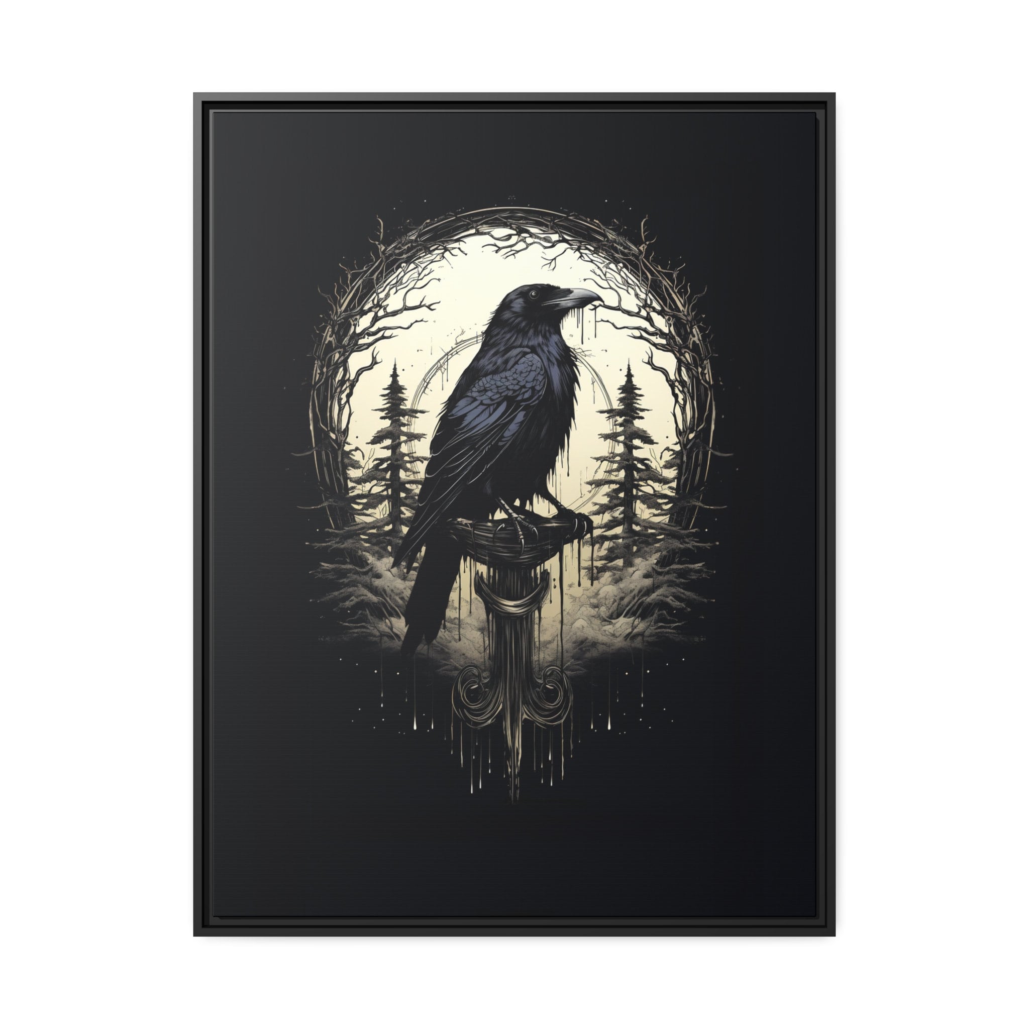 Night's Sentinel Gothic Raven Silhouette Framed Canvas - Etsy