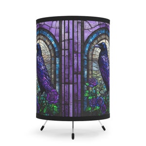 Raven Stained Glass Lamp - Raven Lamp, Stained Glass Purple Blue Lamp ...