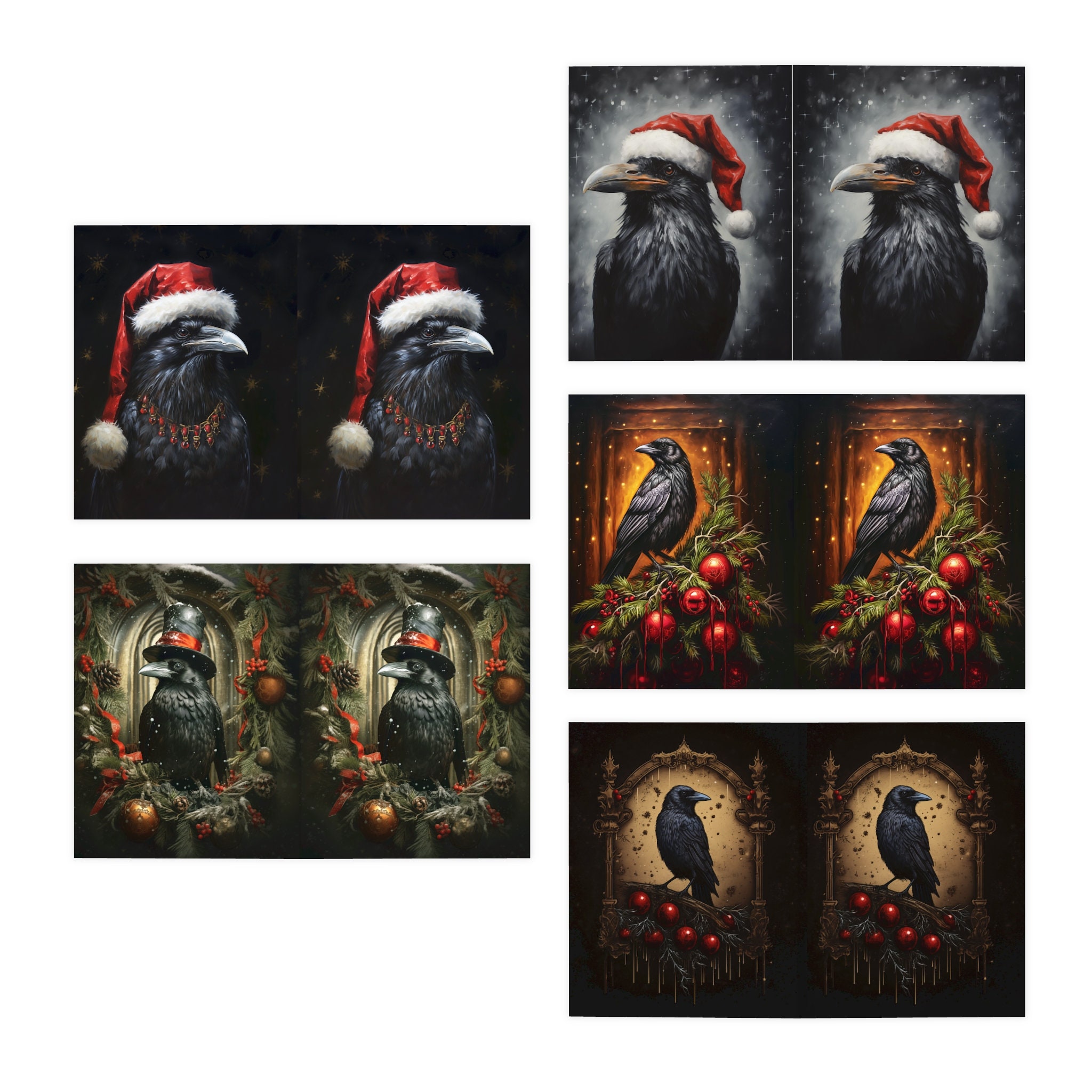 Corvid Christmas Card Pack of 5 Cards, Raven Christmas Greeting Cards ...