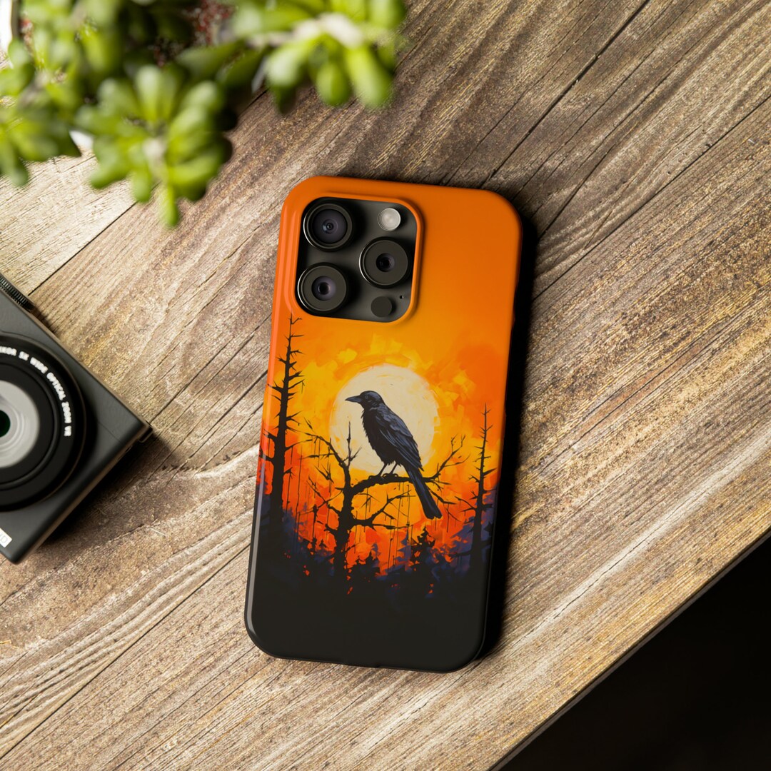 Corvid Sunrise Silhouette Slim Phone Case iPhone 15 Pro Case Orange ...