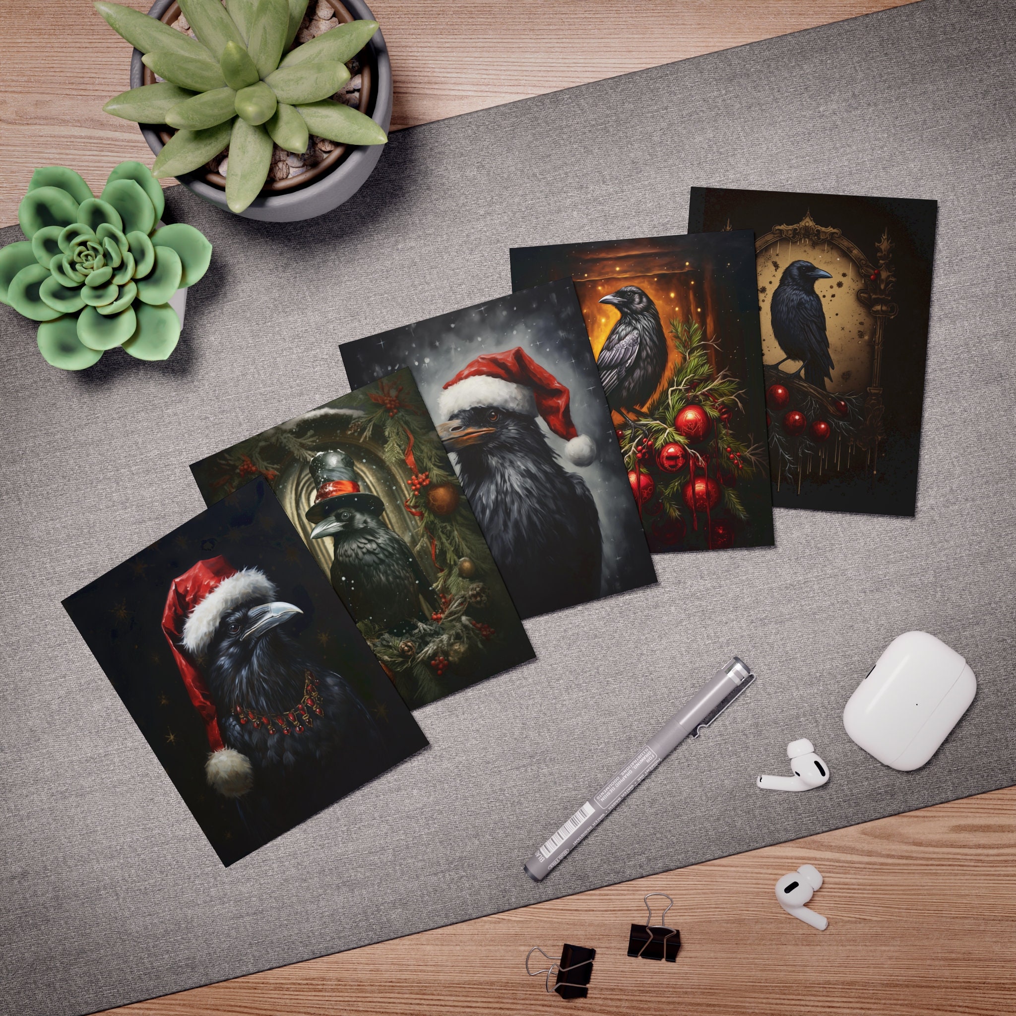Corvid Christmas Card Pack of 5 Cards, Raven Christmas Greeting Cards ...