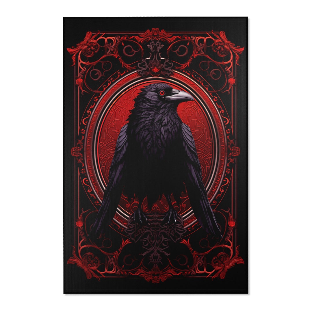 Red Raven Rug Carpet Area Rug Gothic Raven Rug Dark Academia Rug Red ...