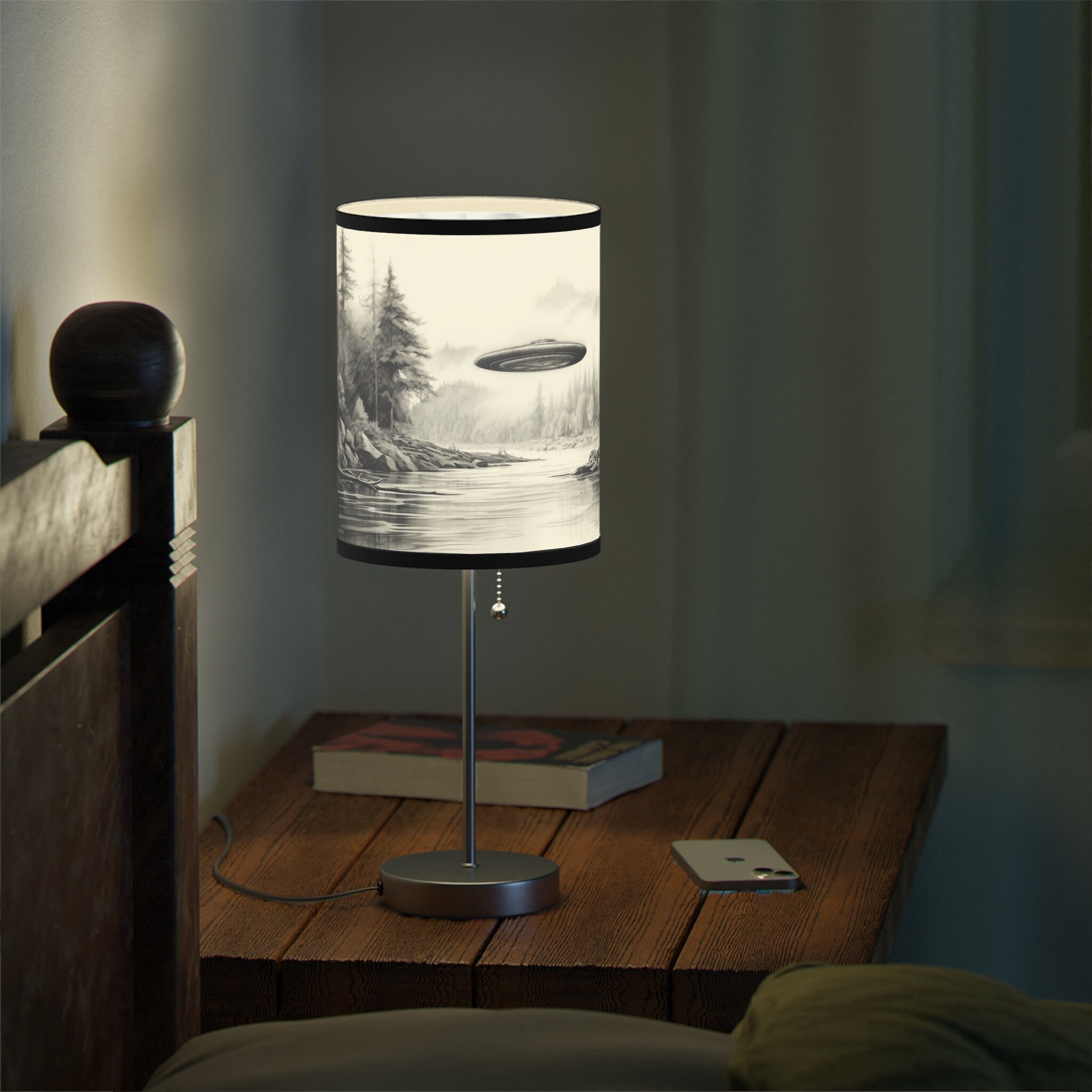 Strange Glow UFO Flying Saucer Table Lamp, Charcoal Drawing of a UFO ...
