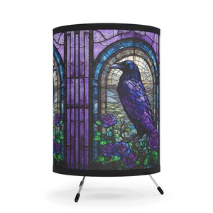 Raven Stained Glass Lamp - Raven Lamp, Stained Glass Purple Blue Lamp ...