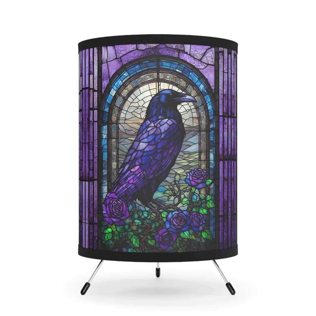 Raven Stained Glass Lamp - Raven Lamp, Stained Glass Purple Blue Lamp ...