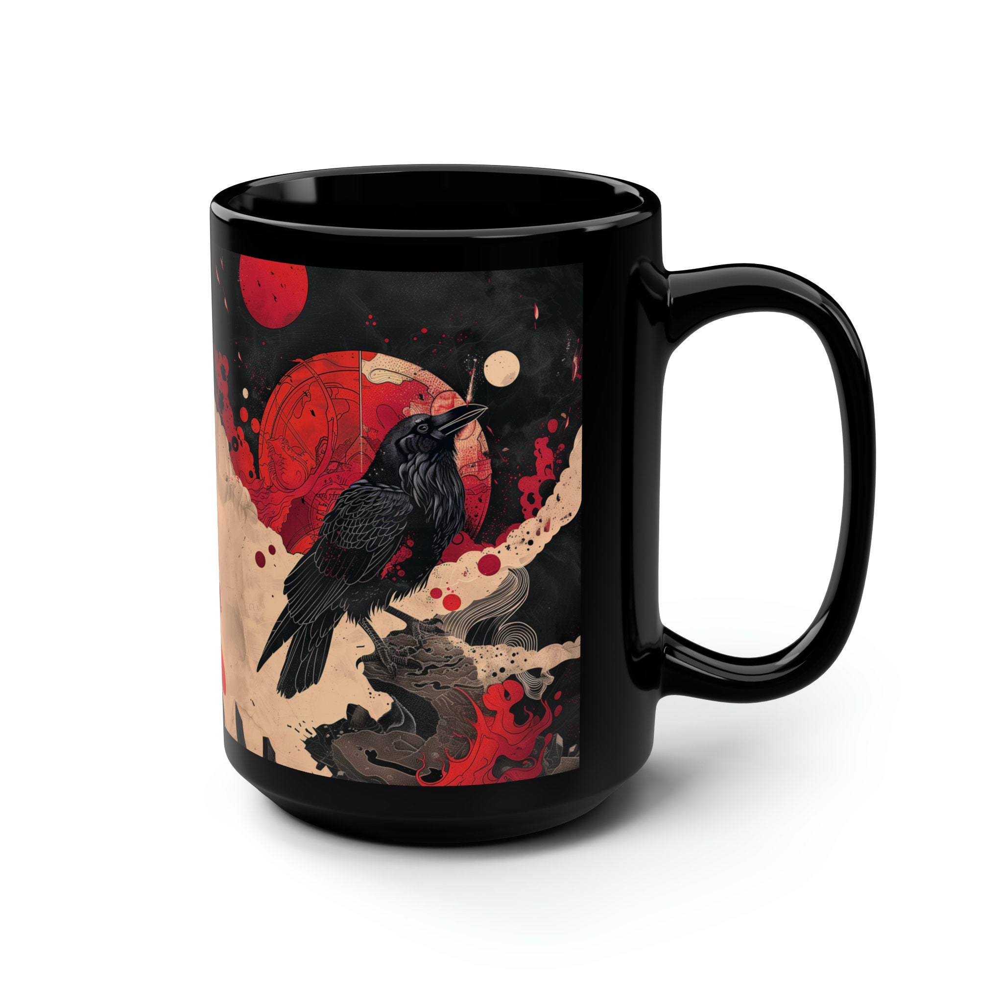 Raven Storm Mug 15oz Coffee Mug Red Black White Raven Mug - Etsy