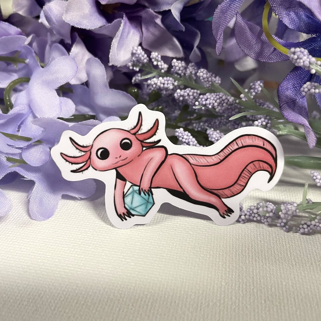 Axolotl With D20 2.5" Vinyl Sticker - Dungeons and Dragons TTRPG Cute ...