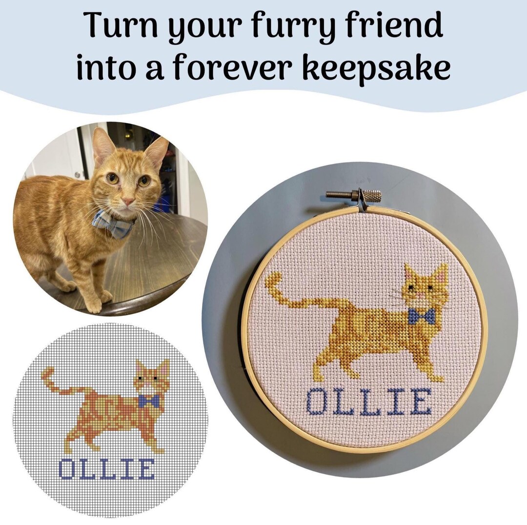 Custom Cross-stitch Pet Portrait, Personalized Cat & Dog Keepsake, Pet ...