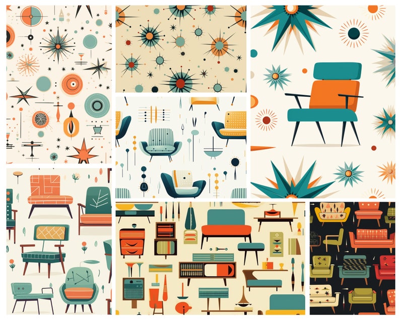 12 Mid-century Modern Furniture Patterns for Scrapbooking and Junk ...
