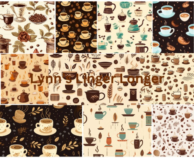 10 Coffee Digital Paper Art Photos Junk Journal Seamless Patterns ...