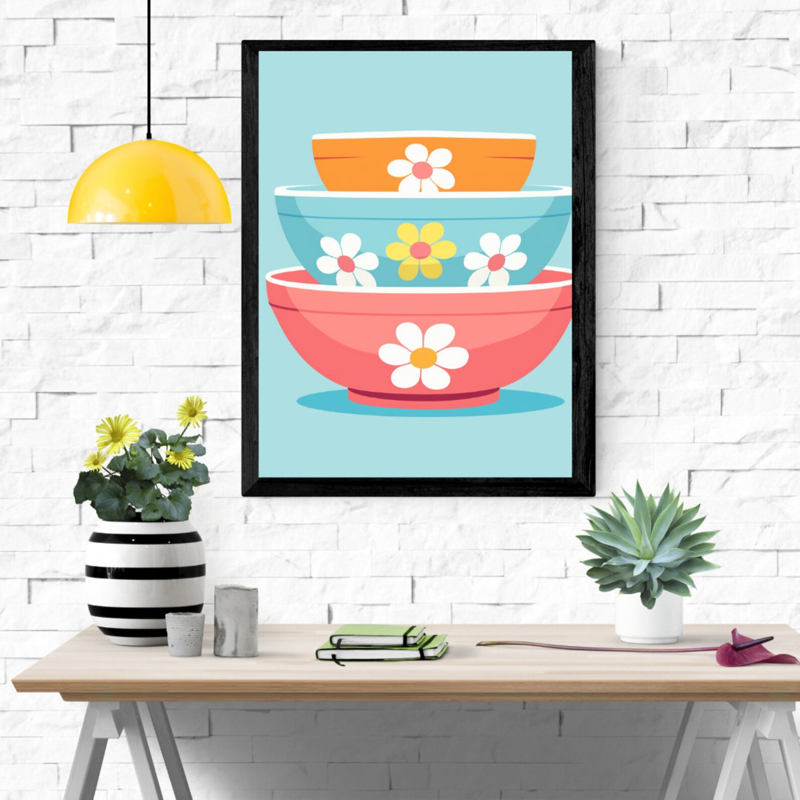 Vintage 1950s Kitchen Pastel Pyrex Bowl Stacked Clipart Set With Floral ...