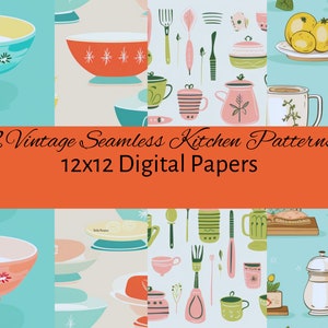 12 Vintage Kitchen Digital Paper Art Photos Junk Journal Seamless ...
