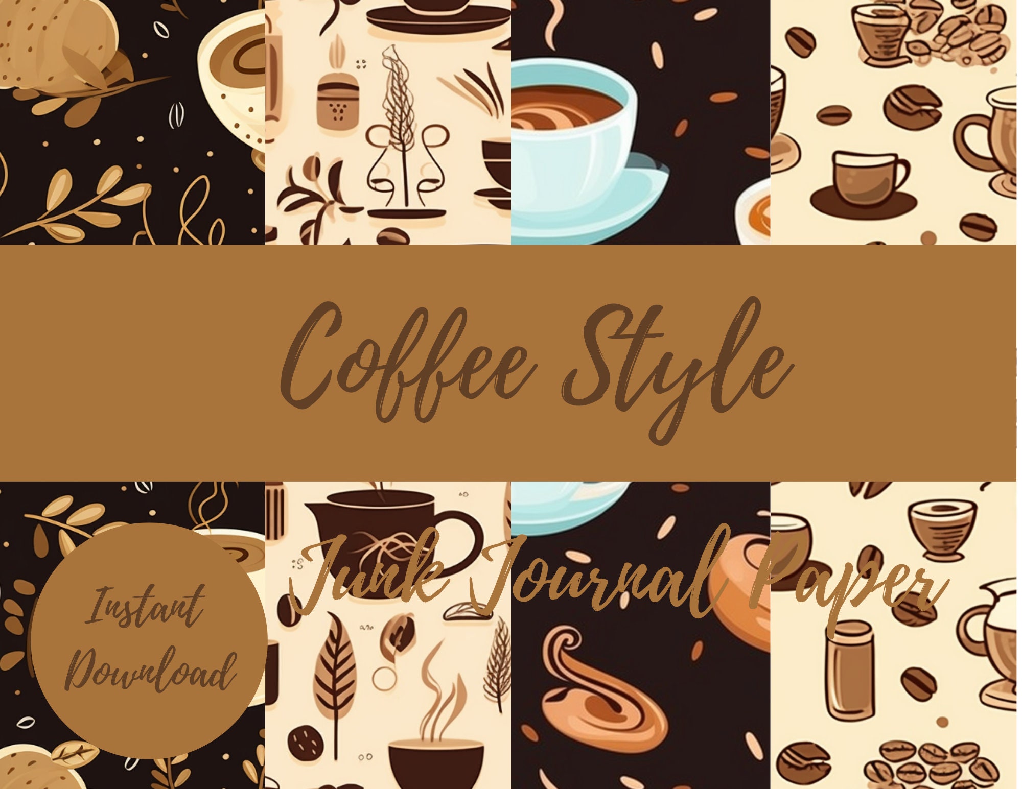 10 Coffee Digital Paper Art Photos Junk Journal Seamless Patterns ...