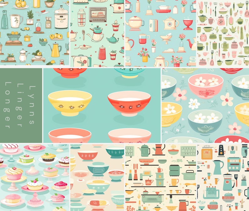 12 Vintage Kitchen Digital Paper Art Photos Junk Journal Seamless ...