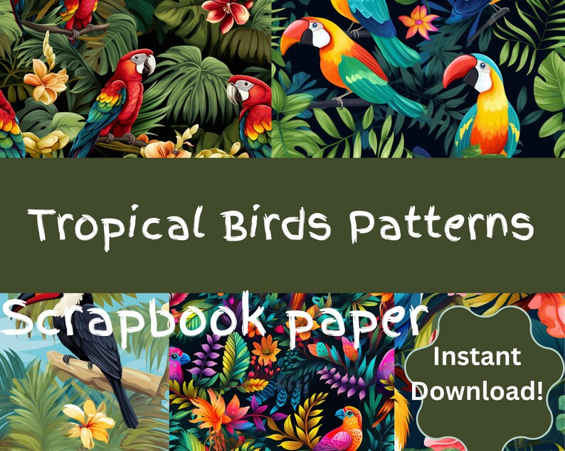 Tropical Bird Rainforest Digital Download Patterns for Scrapbooking ...