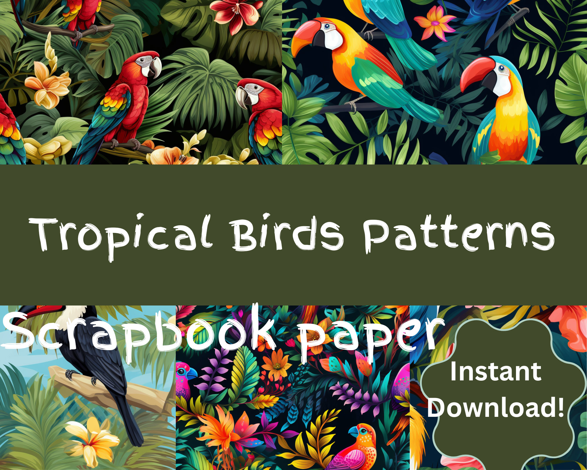 Tropical Bird Rainforest Digital Download Patterns for Scrapbooking ...