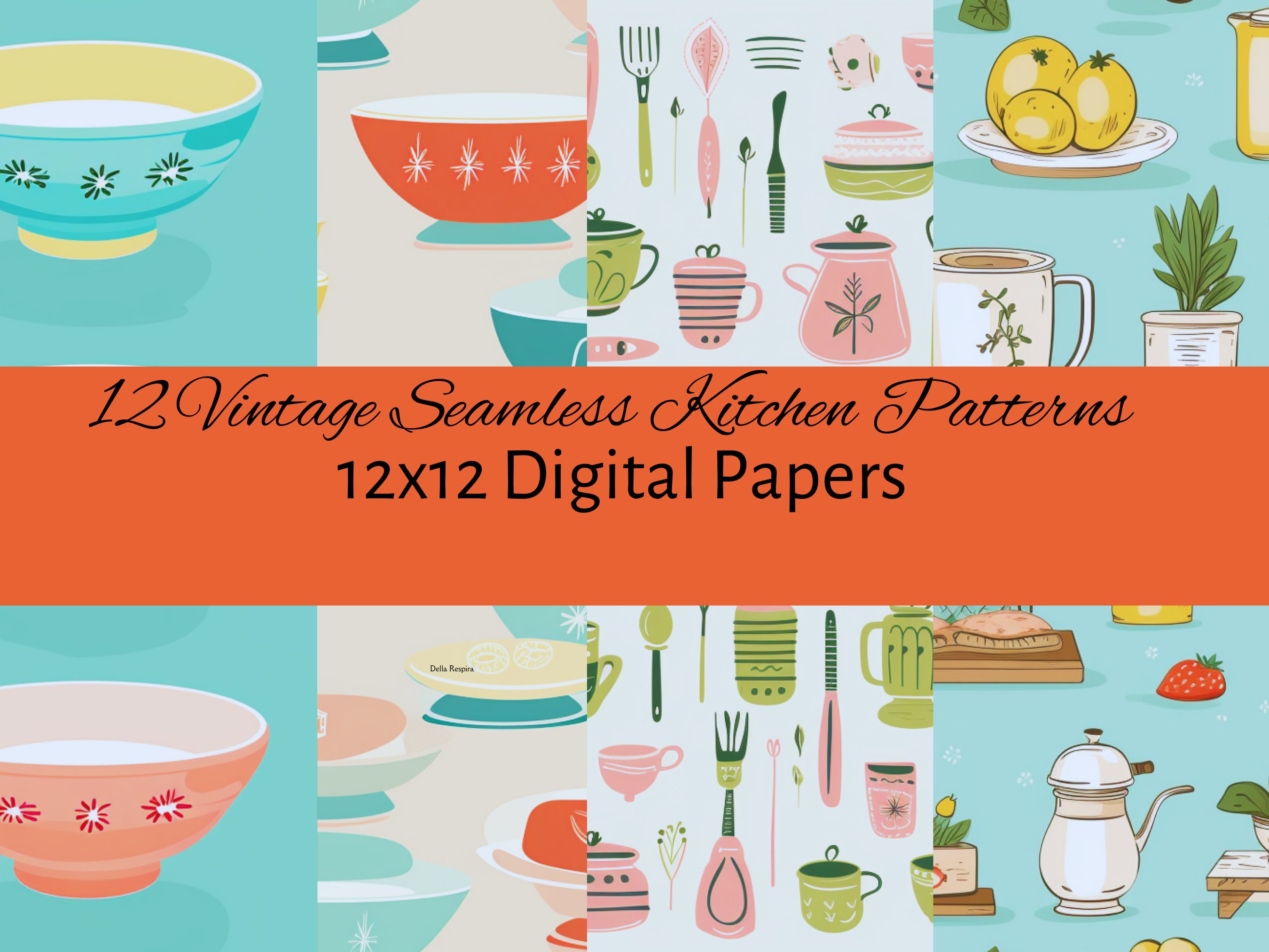 12 Vintage Kitchen Digital Paper Art Photos Junk Journal Seamless ...