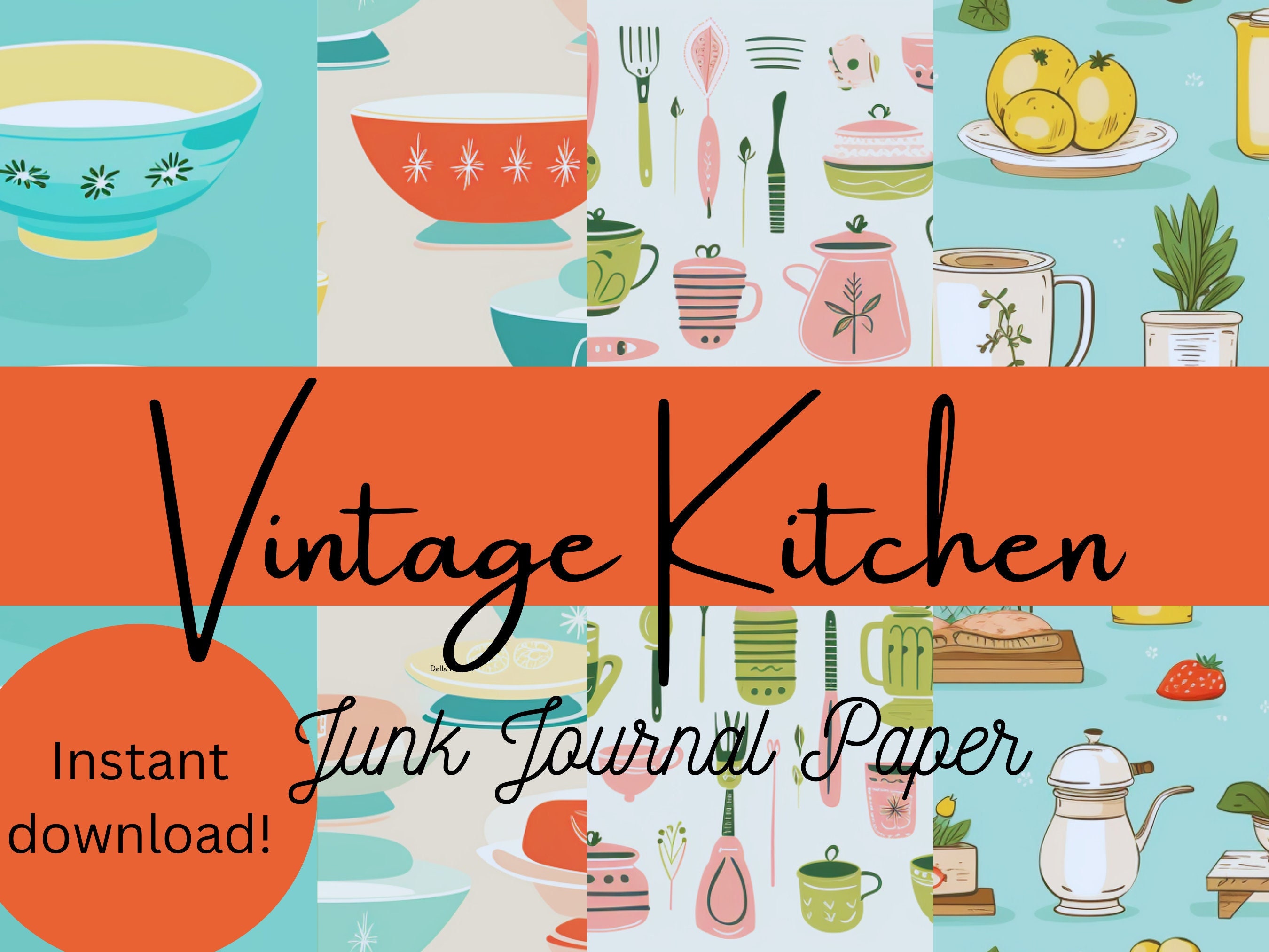 12 Vintage Kitchen Digital Paper Art Photos Junk Journal Seamless ...