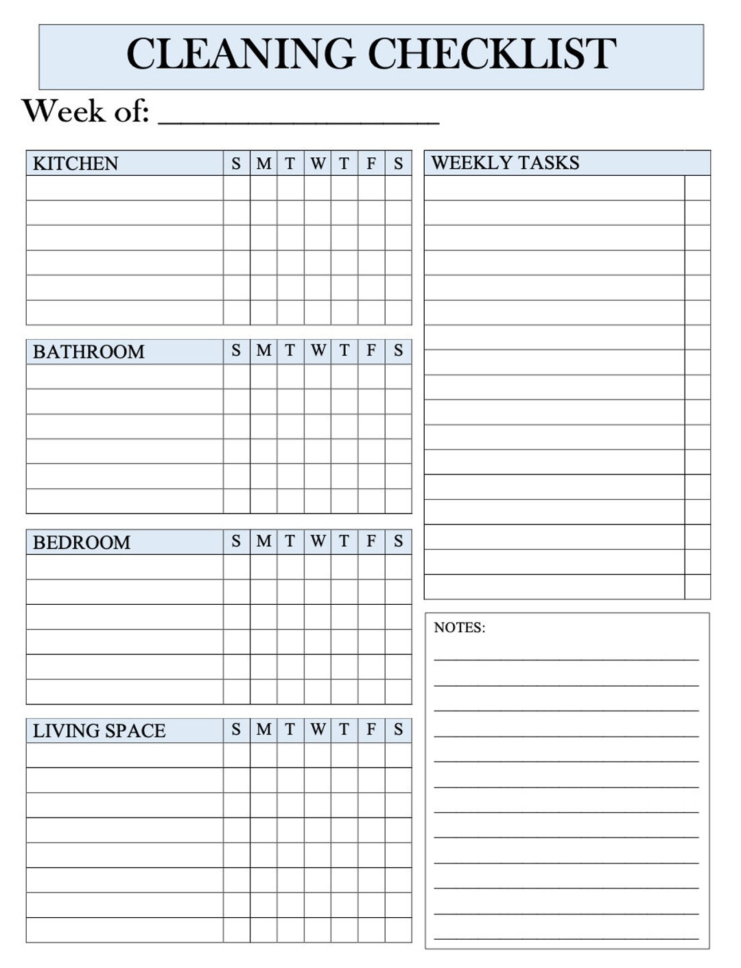 Customizable Cleaning Checklist - Baby Blue - Etsy