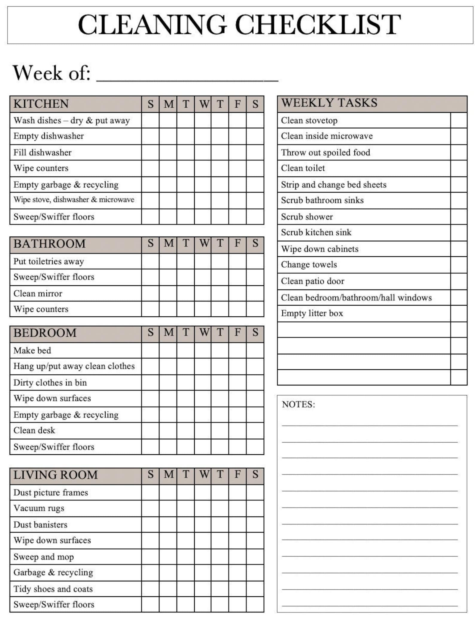 Cleaning Checklist PDF - Etsy