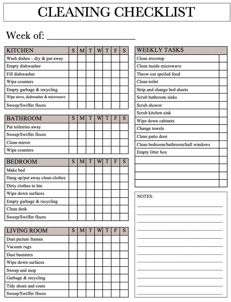 Cleaning Checklist PDF - Etsy
