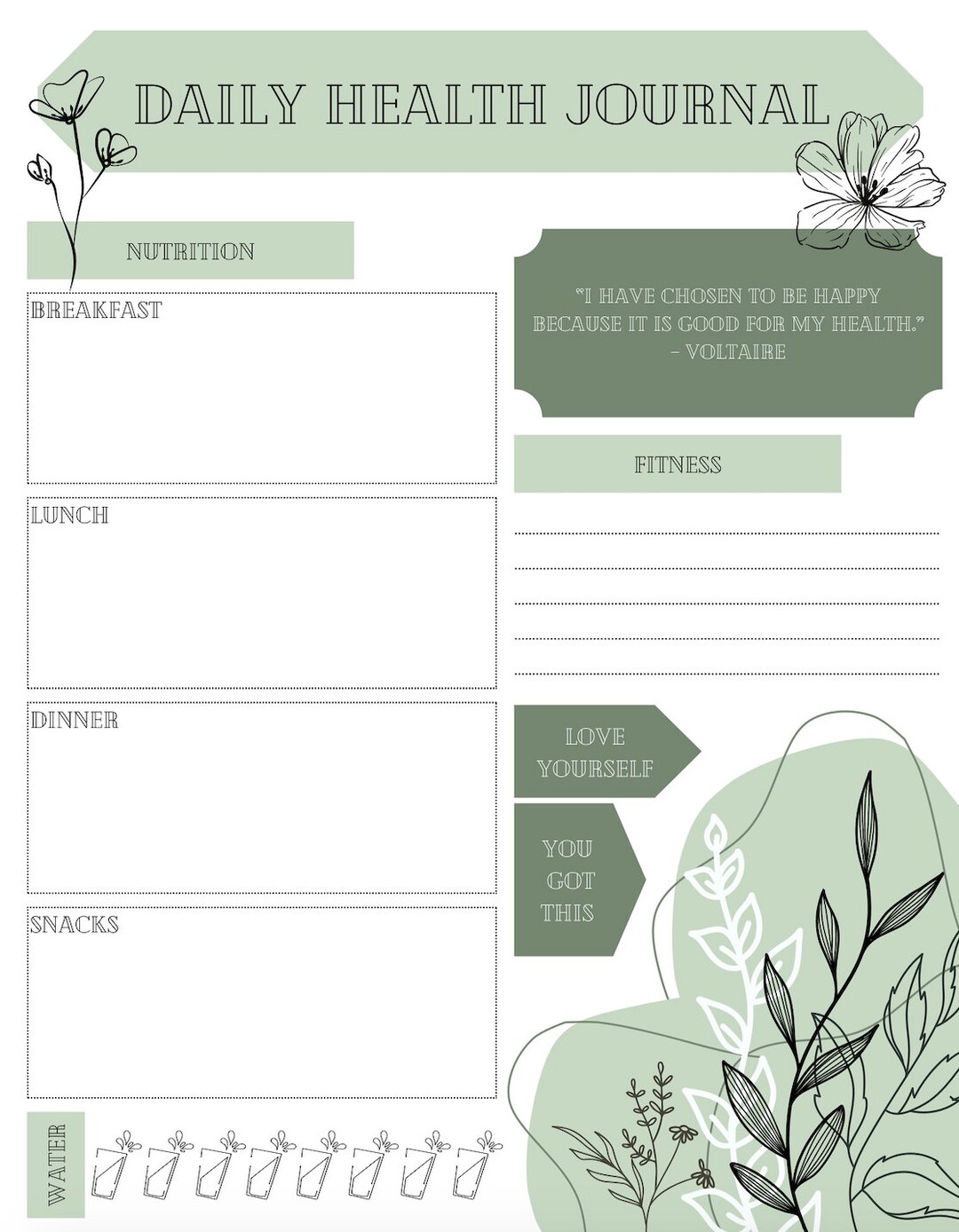 Daily Health Journal Template - Etsy
