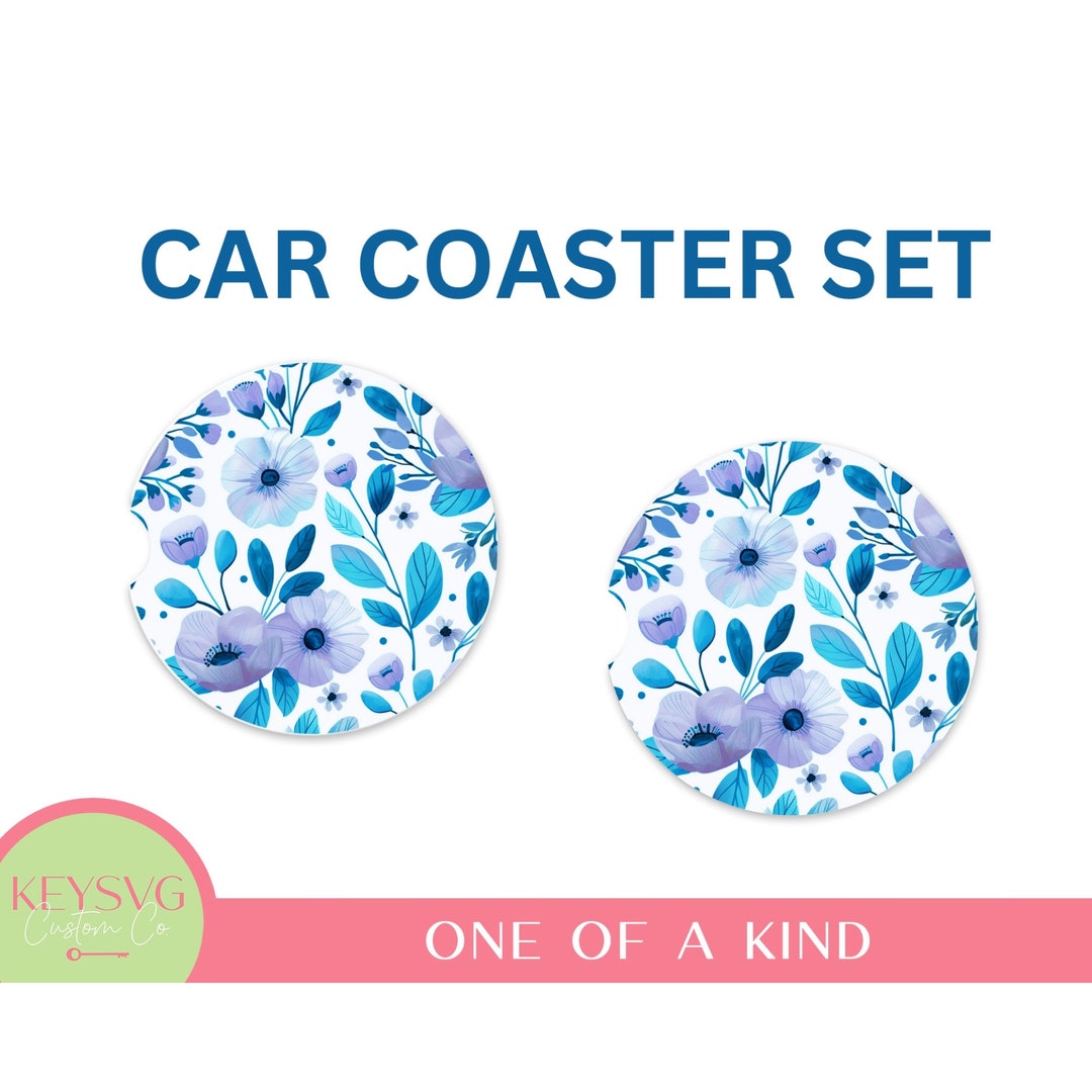 Cute Car Coasters Flowery Boho Style Blue and Purple - Pack of 2 ...