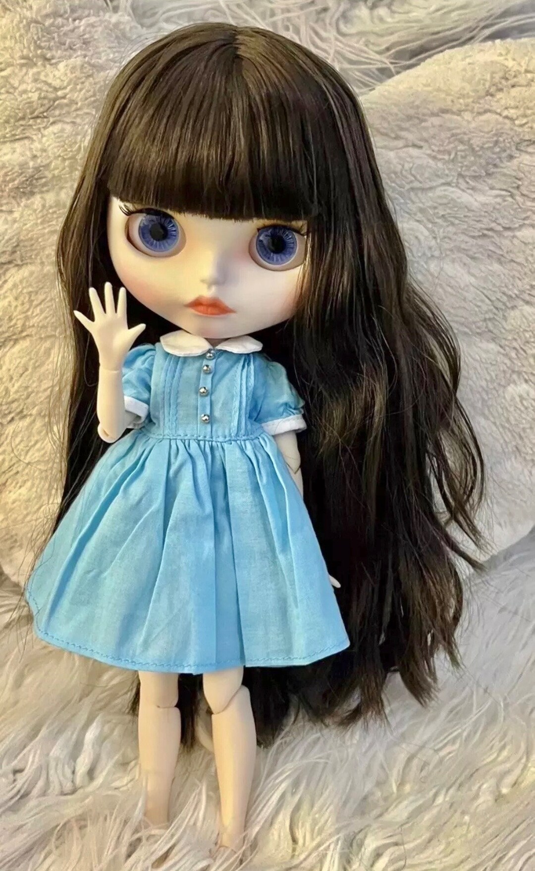 Blythe Doll: 30cm, Dark Brown Hair, Blue Dress, Jointed Body - Etsy UK