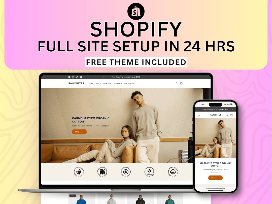 Shopify Full Site Setup in 24 Hrs & Free Shopify Theme, Custom Website ...