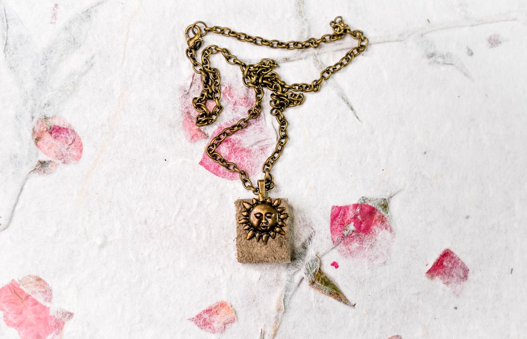 Bronze Sun Notebook Necklace, Celestial Face Paper Functional Book ...