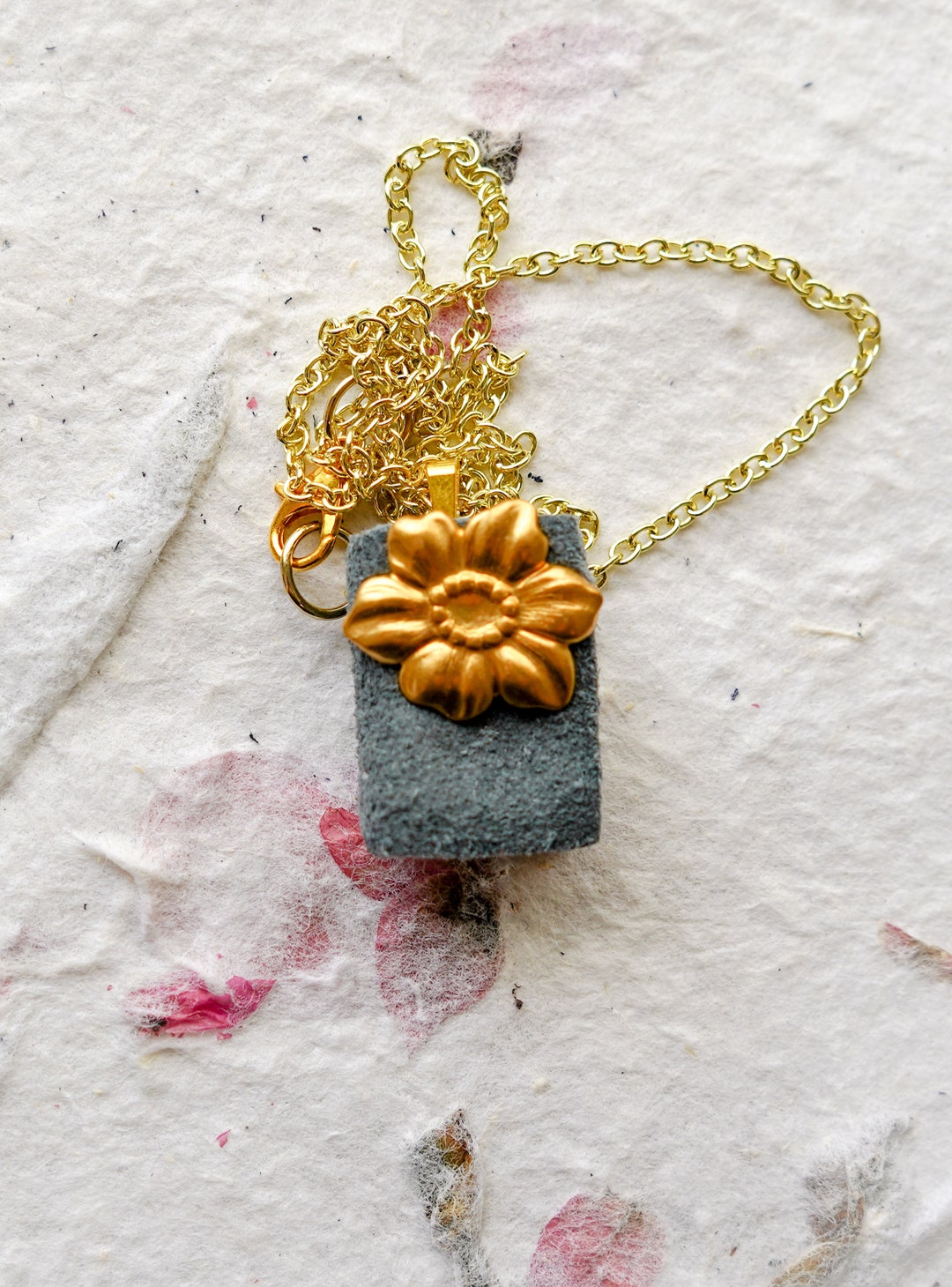 Gold Flower Miniature Book Necklace, Vintage Mini Book Pendant Gold ...