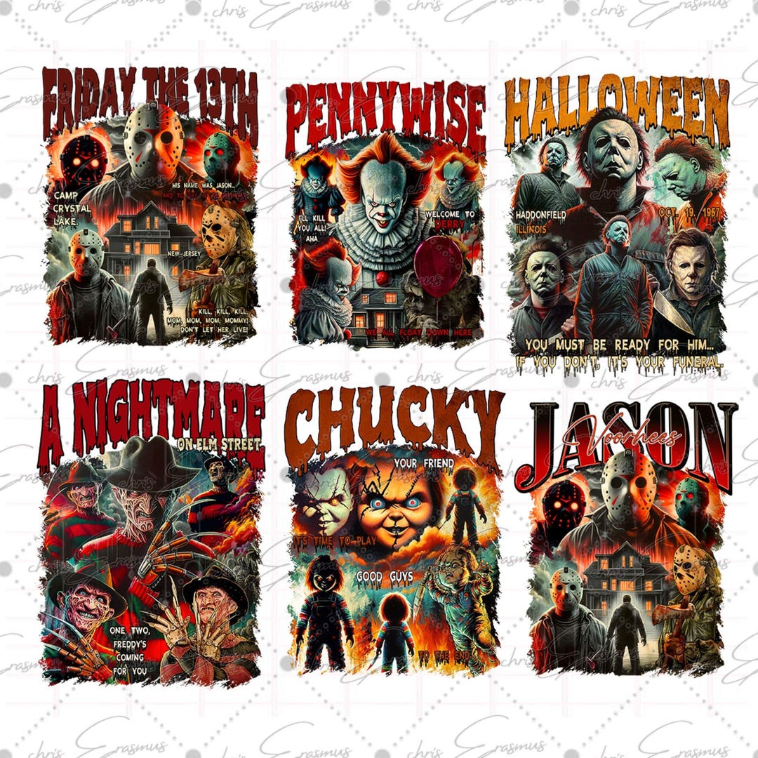 Horror Characters Group PNG, Scary Movies Club Halloween Png, Hell Club ...