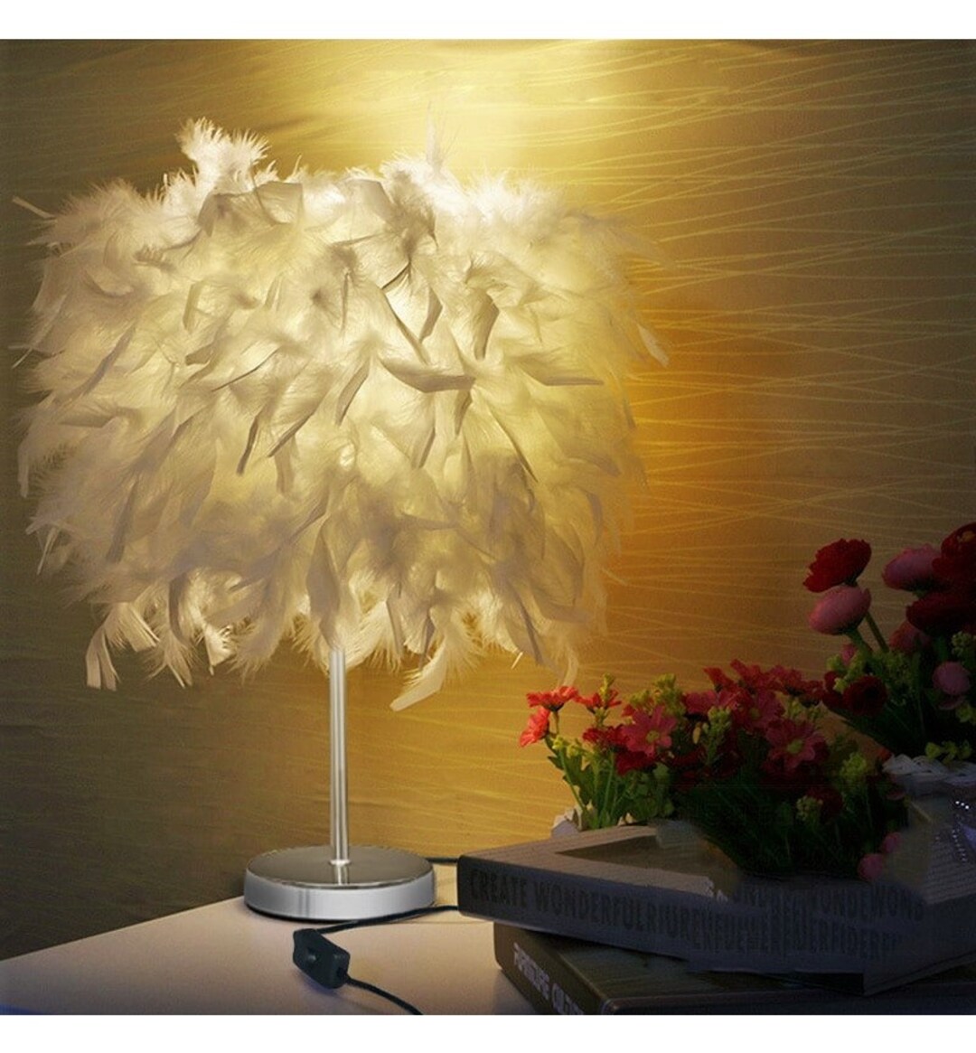 Feather Desk Lamp White Table Lamp Modern Feather Tree Lighting Golden ...