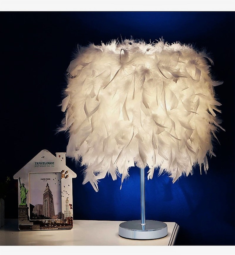 Feather Desk Lamp White Table Lamp Modern Feather Tree Lighting Golden ...