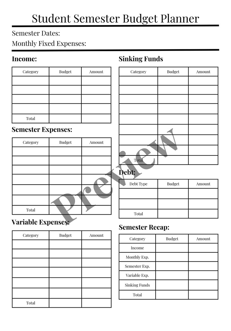Student Success Semester Budget Planner With Expense Tracker, Money ...
