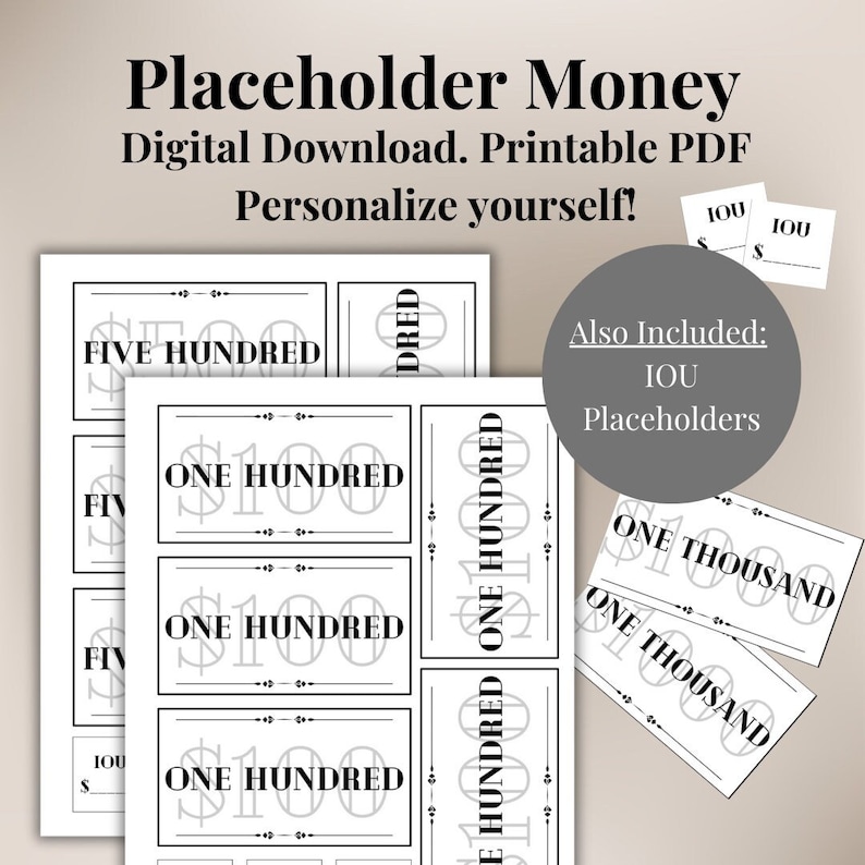 Placeholder Prop Money for Cash Stuffing Budgeting Sinking Funds - 100 ...