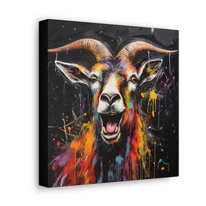 Goat Art Print Canvas Colorful Goat Wall Art Farm Animal Print Vegan ...