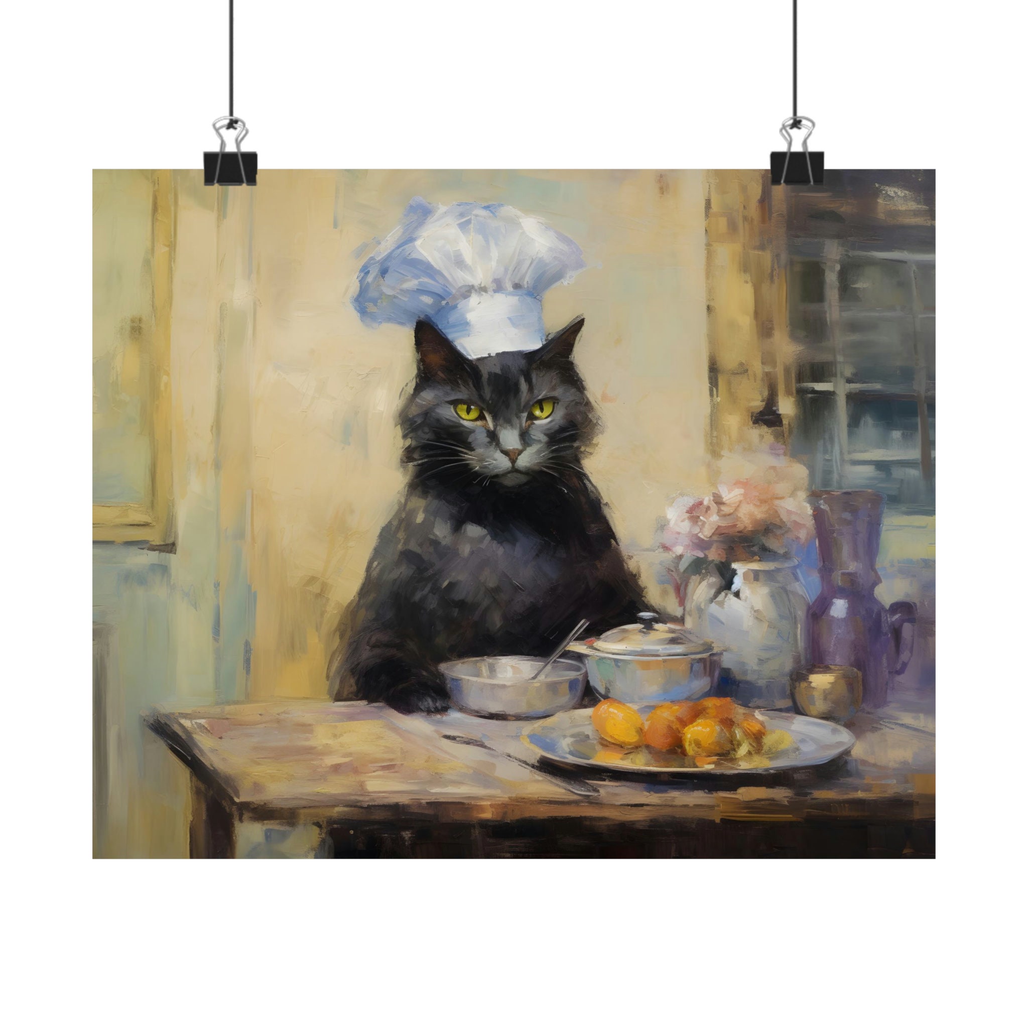 Chef Cook Cat Poster, Black Cat Wall Art Print, Vintage Kitty Oil ...